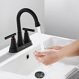 Bathroom Faucets for Sink 3 Hole, Hurran 4 inch Matte Black Bathroom Sink Faucet with Pop-up Drain and 2 Supply Hoses, Stainless Steel Lead-Free 2-Handle Centerset Faucet for Bathroom Sink Vanity RV