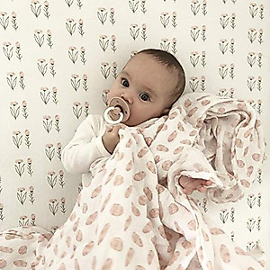 Adrienne Vittadini Bambini Jersey Cotton Standard Crib Sheets 2 Pack Watercolor Floral & Ovals, Pink