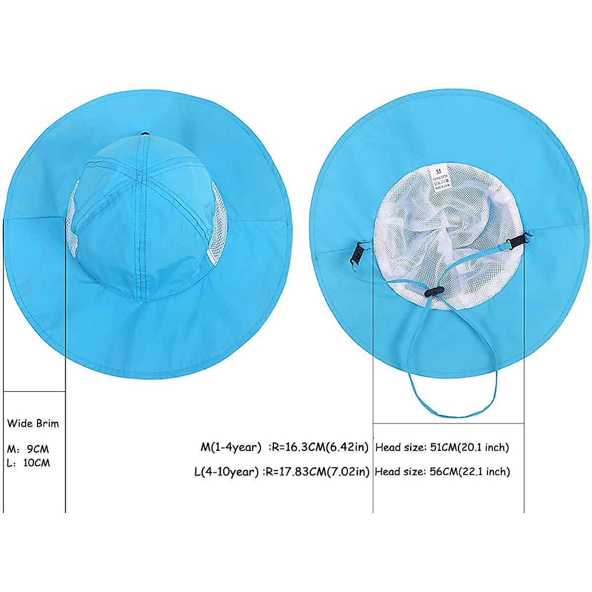 Baby Sun Hat Boys Girls Bucket Hat Sun UPF 50+ Protection Hats Wide Brim Kid Beach Summer Cap (Blue, 4~10Years)