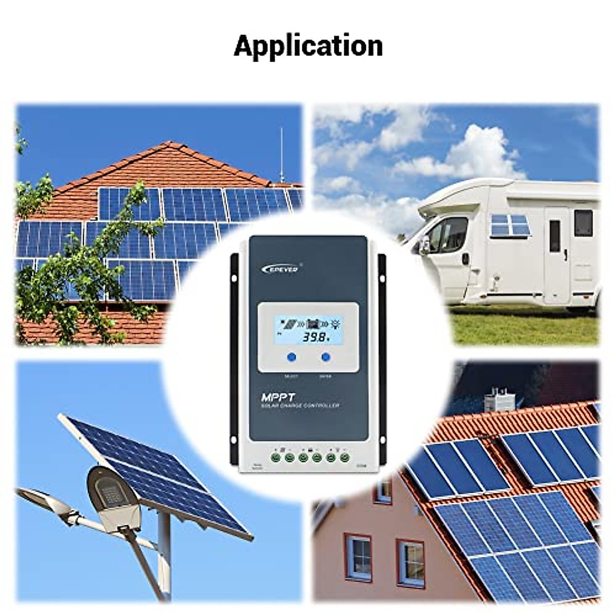 EPEVER 30A Solar Charge Controller MPPT 12V / 24V Auto Max.PV 100V Input Negative Ground Solar Panel Charge Regulator with MT50 Remote Meter Temperature Sensor RTS & PC Communication Cable RS485