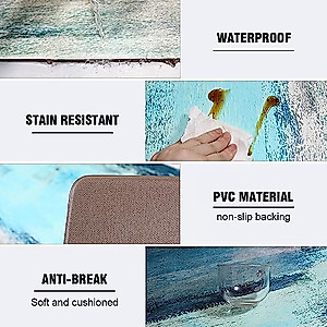 TOMWISH Turquoise Kitchen Rug 2PCS Anti-Fatigue Floor Mat Abstract Non Slip Kitchen Rugs and Mats Waterproof PVC Ergonomic Comfort Standing Mat Kitchen Rugs and Runner Sets for Kitchen,Sink,Laundry