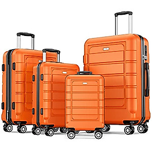 SHOWKOO Luggage Sets Expandable PC+ABS Durable Suitcase Sets Double Wheels TSA Lock 4 Piece Luggage Set Orange