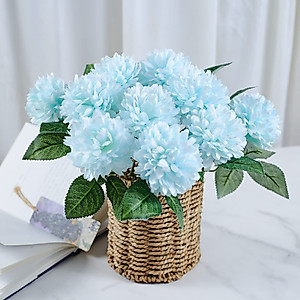 Birtlynn Artificial Chrysanthemum Ball Flowers, 10pcs Silk Faux Flowers Bouquet, Present and DIY Decoration for Home Office Coffee House Parties Garden Wedding Christmas-Blue