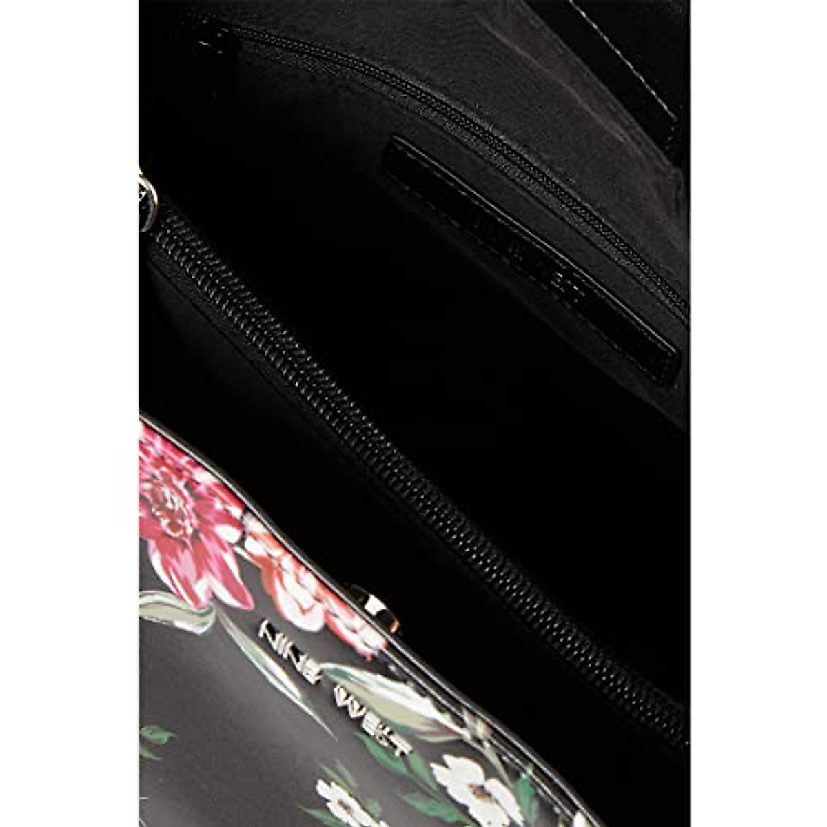 Nine West Skyes Satchel Black Blooms Floral One Size
