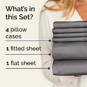 King Size Sheet Set - 6 Piece Set - Hotel Luxury Bed Sheets - Extra Soft - Deep Pockets - Easy Fit - Breathable & Cooling Sheets - Wrinkle Free - Comfy - Gray - Grey Bed Sheets - Kings Sheets - 6 PC
