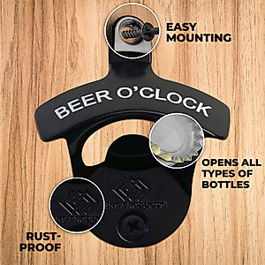 Beer O'Clock Wall Mounted Bottle Opener and Bottle Cap Catcher Bundle, Wall Mounted Beer Opener, Beer Accessories for Men and Women, Father's Day Gifts, Stainless Steel Bottle Openers for Kitchens