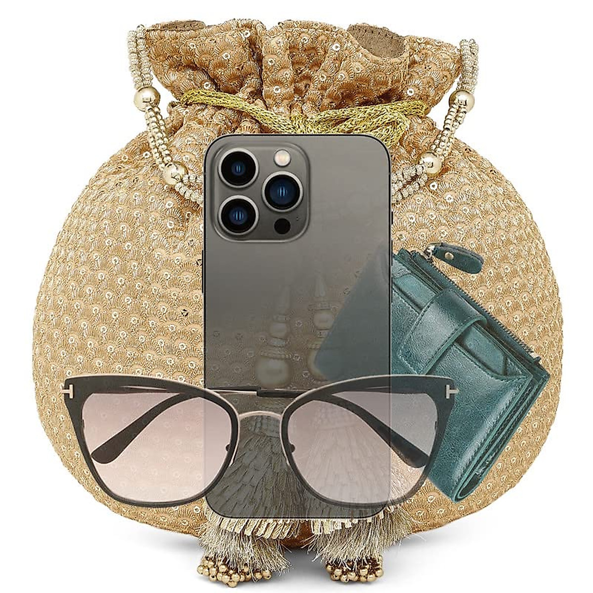 Aheli Rose Gold Potli Bags for Women Evening Bag Clutch Ethnic Bride Purse with Drawstring(P08C)