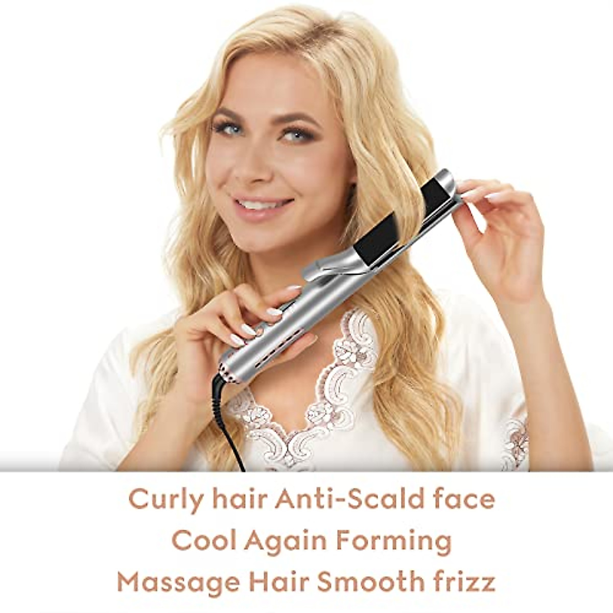 Anti Scald Airflow Styler Hair Straightener Iron with Breeze Fan & Felt Fabric, IG INGLAM 2 in 1 Professional Straight and Curl Hair Tools 2022 Update Version Perfect Nice Gift