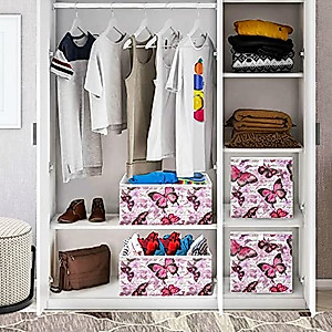 DOMIKING Flowers Butterflies Storage Bins for Gifts Foldable Cuboid Shelf Baskets with Sturdy Handle Organization Baskets for Closet Shelves Bedroom