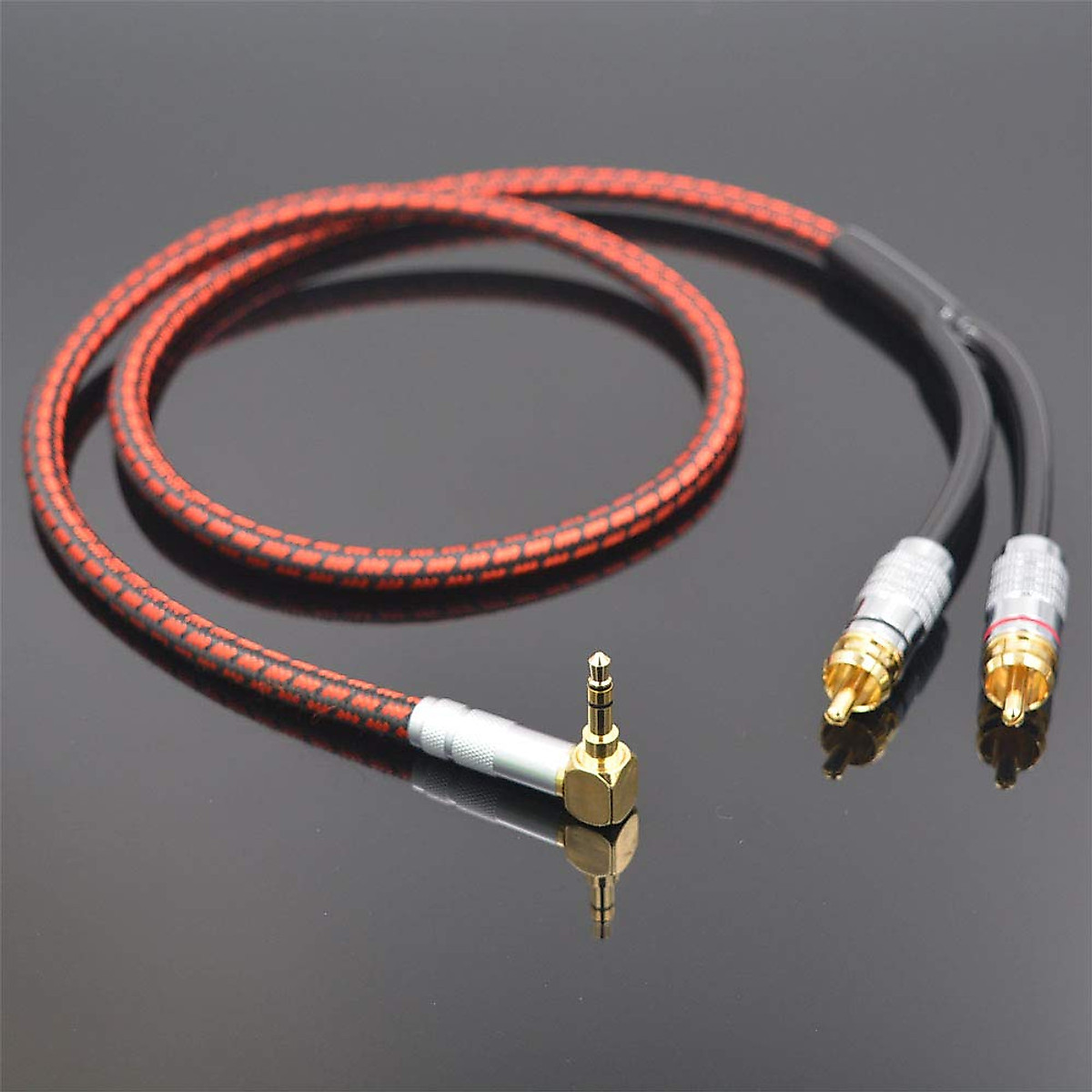 Primeda Audiophile Audio Cable Stereo 3.5mm Male to 2 RCA Male Red for Smartphone, MP3,CD, Tablets, Speakers,Home Theater,HDTV (Right Angle 3.5mm (3 Feet))