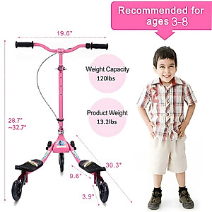 SANSIRP Swing Scooter for Kids, 3 Wheels Wiggle Scooter Foldable Self-Propelling Drift Kick Speeder Scooter with 3-Level Adjustable/LED Wheels for Boys Girls Ages 3-8