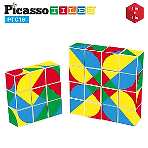 PicassoTiles 1" Infinite Magnetic Puzzle Game Magic Pixy Cube Puzzles Brain Teaser Set w/Free Ideabook Kids Toy Magnet Pattern Block Matching Card Challenge Toys Inspiration STEM Learning PTC16