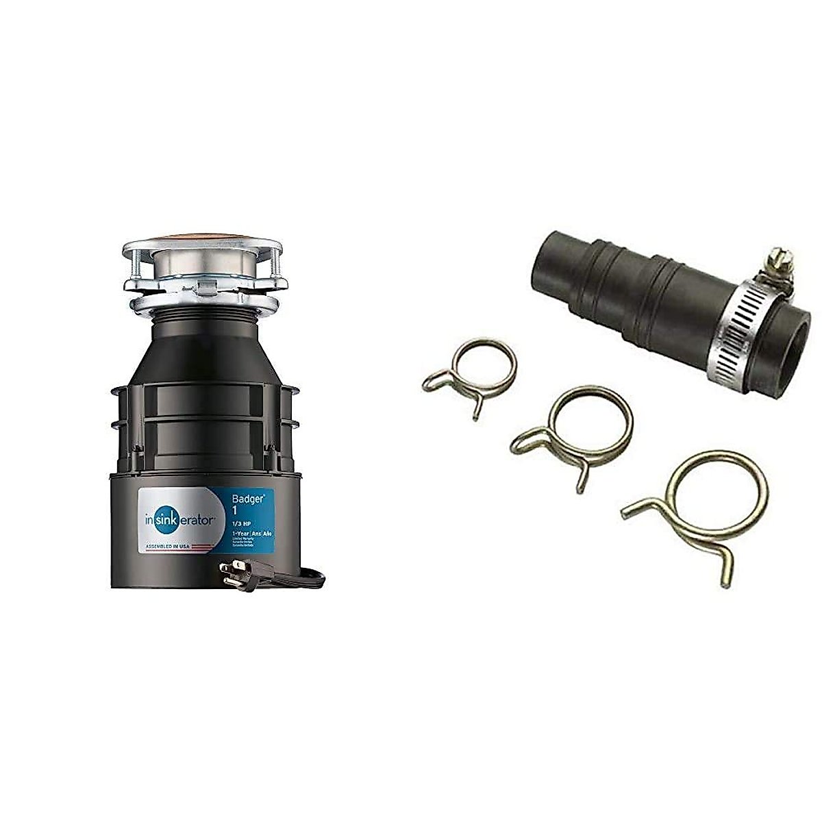 InSinkErator Garbage Disposal with Cord, Badger 1, 1/3 HP Continuous Feed & DWC-00 Dishwasher Connector Kit