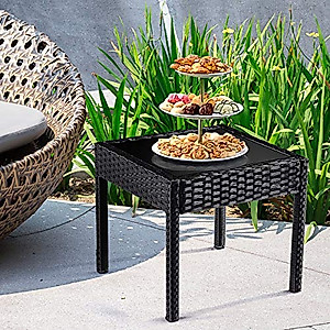Goplus Rattan Furniture Set for Outdoor Patio Backyard Garden, 3-Piece Wicker Conversation Set