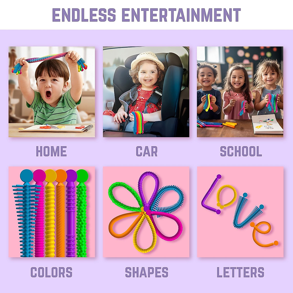 BUNMO Super Sensory Stretchy Strings 6pk | Calming & Textured Monkey Stretch Noodles | Sensory Toys for Autistic Children | Stress Relief & Anxiety Toys for Kids | Hours of Fun for Kids