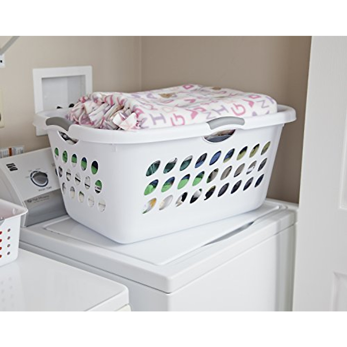 Sterilite 12158006 2 Bushel/ 71 Liter Ultra Laundry Basket, White Basket w/ Titanium Inserts, 6-Pack