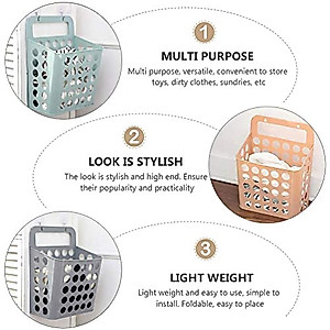 Hemoton 2pcs Hanging Plastic Laundry Basket Foldable Laundry Hamper Bag Collapsible Dirty Clothes Storage Container for College Dorm Bathroom Bedroom Random Color