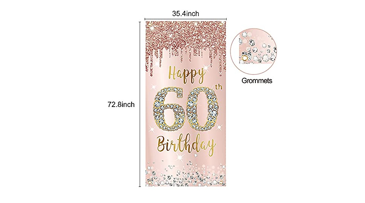 60th Birthday Door Banner Decorations for Women - Rose Gold