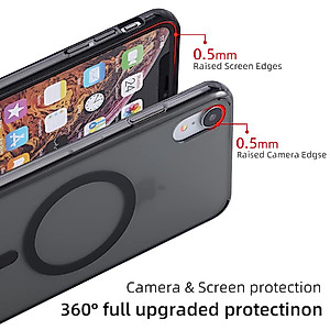 Tigowos Translucent Magnetic Phone Case for iPhone XR with MagSafe Wireless Charging Anti-Yellow Anti-Fingerprint Shockproof Protective Case for iPhone XR(6.1")， Black