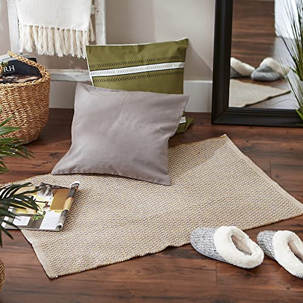 DII Woven Recycled Yarn Rag Rug Collection Miniature Diamonds, 2x3', Stone