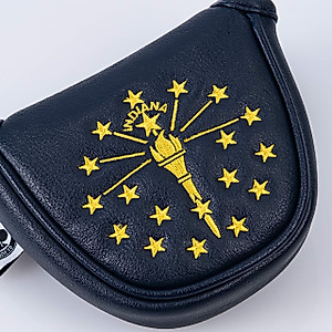 Pins & Aces Indiana Tribute Premium Golf Club Head Cover - Premium, Hand-Made Leather Headcover - in Flag Styled, Tour Quality Golf Club Cover - Style & Customize Your Golf Bag (Mallet)