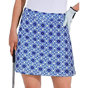 Ekouaer Golf Skirts for Women 16" Tennis Skort Athletic Skirt Inner Shorts Pocket Floral Pickleball Running Workout Sports Skorts,Blue Pattern X-Small