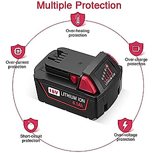 HERISKEER 2-Pack HIGH Output 6.0 Ah 18V Battery for Milwaukee M18 Battery 48-11-1820 48-11-1850 48-11-1860 48-11-1828 48-11-10 Power Batteries