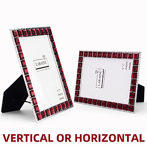 LARAINE Picture Photo Frame 5x7 Rhinestones Metal High Definition Glass Display Pictures for Tabletop Crystal Home Decorative Holiday Gift (Red, 5x7)