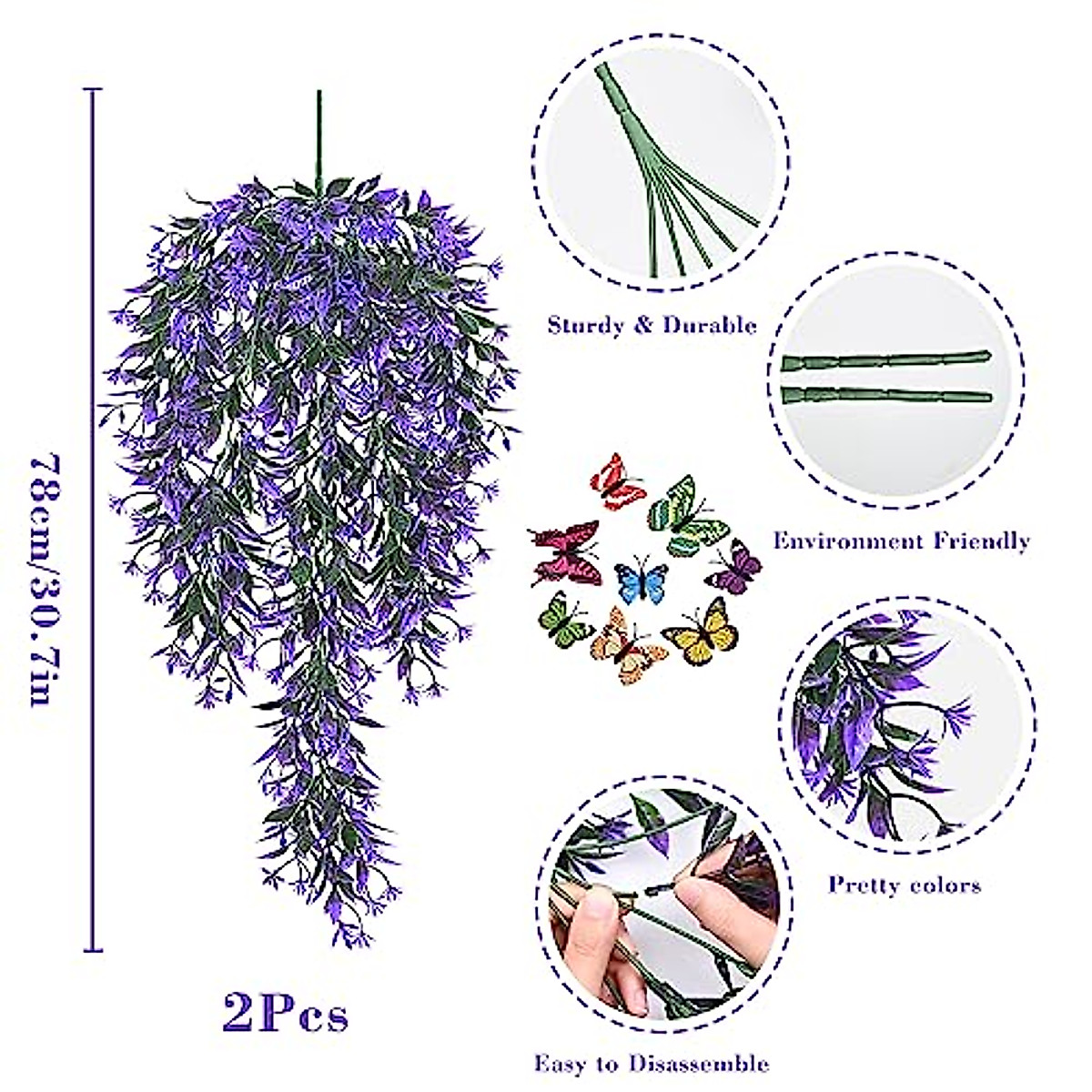 Waipfaru 2pcs Fake Ferns, Artificial Hanging Plants with Fuller Leaves, Fake Plants with Faux Ivy Vines, UV Resistant Artificial Outdoor Plants for Room Patio Garden Home Indoor Outdoor Porch Decor