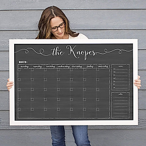Chalkboard Calendar, 24x18 or 36x24 Horizontal Framed Dry Erase Calendar, Free Customization, Reusable 18x24 Customized Dry Erase Wall Calendar, Family Framed Calendar, perpetual calendar