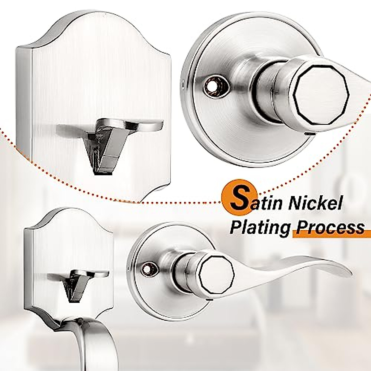 Probrico Camelot Trim Lower Half Front Entry Handleset, Passage Lock Grip Handle with Wave Lever, Keyless Door Locks Brushed Nickel, Interior and Exterior Entrance Passage Lock