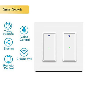 Youngzuth 2 Gang Smart Light Switch, 2.4Ghz Wi-Fi Dual Smart Switch Work with Amazon Alexa and Google Home,Voice/Remote Control, Timer Setting,Single-Pole,No Hub Required, Applicable to Family/Office