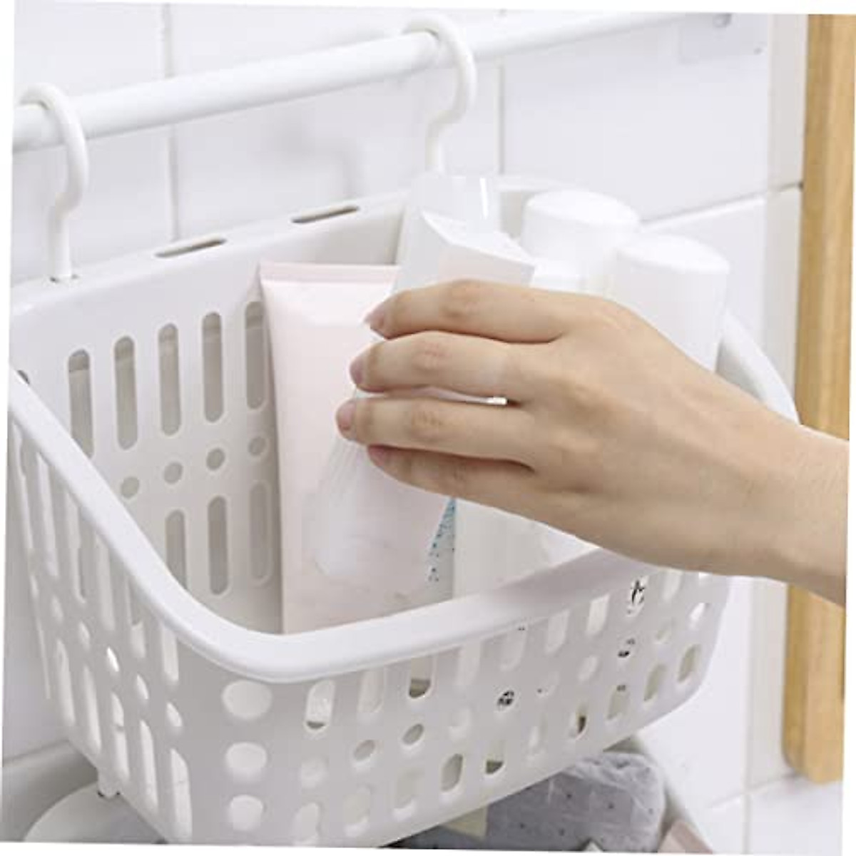 COLLBATH 2pcs Plastic Bathroom Hanging Basket Hanging Shower Caddy Hangable Bathroom Storage Basket Bathroom Shelf Organizer Bathroom Storage Rack Draining Basket Mesh Basket Plastic Pp