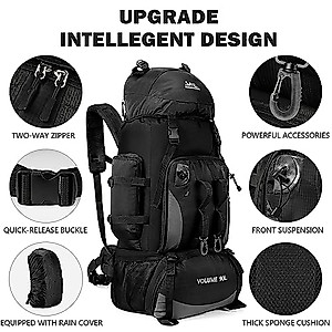 Unineovo 90L Large Capacity Outdoor Backpack for Women Men, Rainproof Camping Backpack with Rain Cover for Hiking, Camping and Traveling,Frameless (Black)