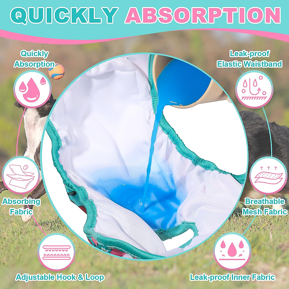 XPCARE Washable Female Dog Diapers, 2 Packs Reusable Doggie Diapers Absorbent Dog Diapers Female Leak-Proof Puppy Diapers Female Dogs for Heat Incontinence and Puppy Training (Large)