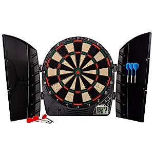 Franklin Sports Electronic Dart Board Set - Soft Tip Electric Dartboard with Digital Scoreboard + Cabinet - Adults + Family Set - (6) Darts Included - FS3000, Black