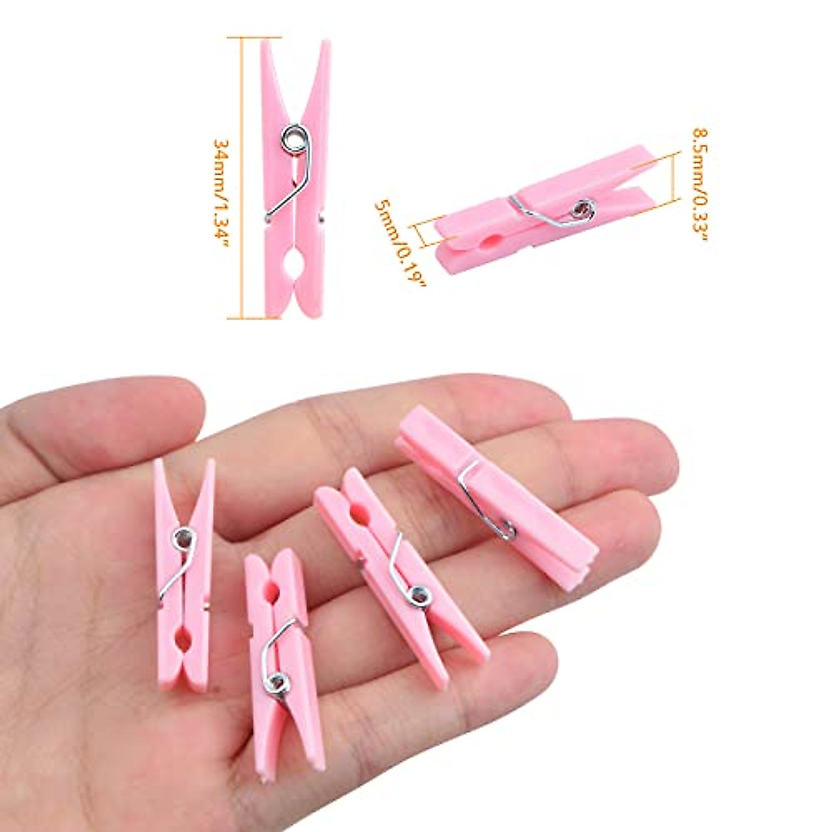 100 Piece Pink Plastic Photo Clips Small Laundry Clothespins Clips Decorative Craft Paper Clips for String Fairy Lights Picture Home Office Decor, 34 x 5 x 8.5 mm