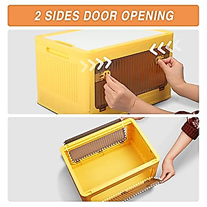SELEAD Plastic Storage Bins with Writable Whiteboard Lids - 24 Quart Collapsible Container with Wheels, Clear Stackable Box for Organizing Toys, Clothes - Yellow