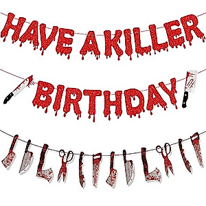 Cheerdecor Halloween Birthday Party Decorations - 3PCS Have a Killer Birthday Banners Red Bloody Horror Happy Birthday Banner Decorations Scary Halloween Birthday Banners Happy Birthday Decorations