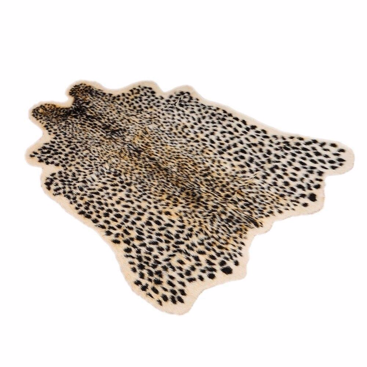 Leopard Print Area Rug - Faux Fur Non-Slip Cheetah Rug Small Accent Distressed Animal Print Hide Rugs Floor Carpet for Door Mat Entryway Bedrooms Laundry Room Decor (3.3x2.95Ft, Leopard)