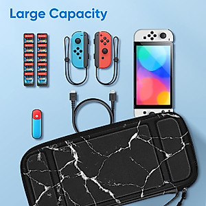 Fintie Carrying Case for Nintendo Switch OLED Model 2021/Switch 2017, [Shockproof] Hard Shell Protective Cover Travel Bag with 10 Game Card Slots & Inner Pocket, Marble Black