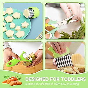 iAOVUEBY 18PCS Kids Knifes Set for Real Cooking, Wooden Toddler Knife 2PCS Cutting Board Kitchen Gloves Fruit Vegetable Crinkle Cutters Plastic Kid Safe Knives, Birthday Gifts for Girls & Boys Age 3-8