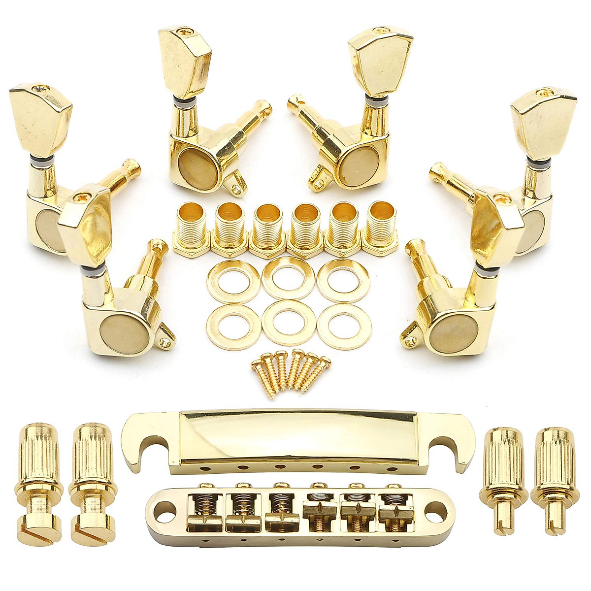 Swhmc Gold Guitar Parts Set Saddle Bridge Tune-O-Matic Tailpiece and 3L3R Sealed Gear Tuning Pegs Keys Machine Head for Les Paul Electric Guitar