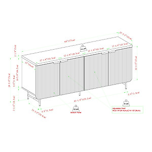 Walker Edison Scandinavian Grooved 4-Door Sideboard, 69 Inch, Black