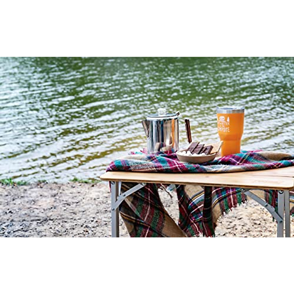 Camco Folding Bamboo Table with Aluminum Legs | Natural Bamboo Top | Lightweight for Added Portability (51895)