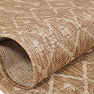 Sherloom Modern Geometric Indoor Outdoor Area Rug Weather Resistant Outdoor Carpet for Porch Deck Balcony Backyard Patio Rug 8x10 Beige, Brown