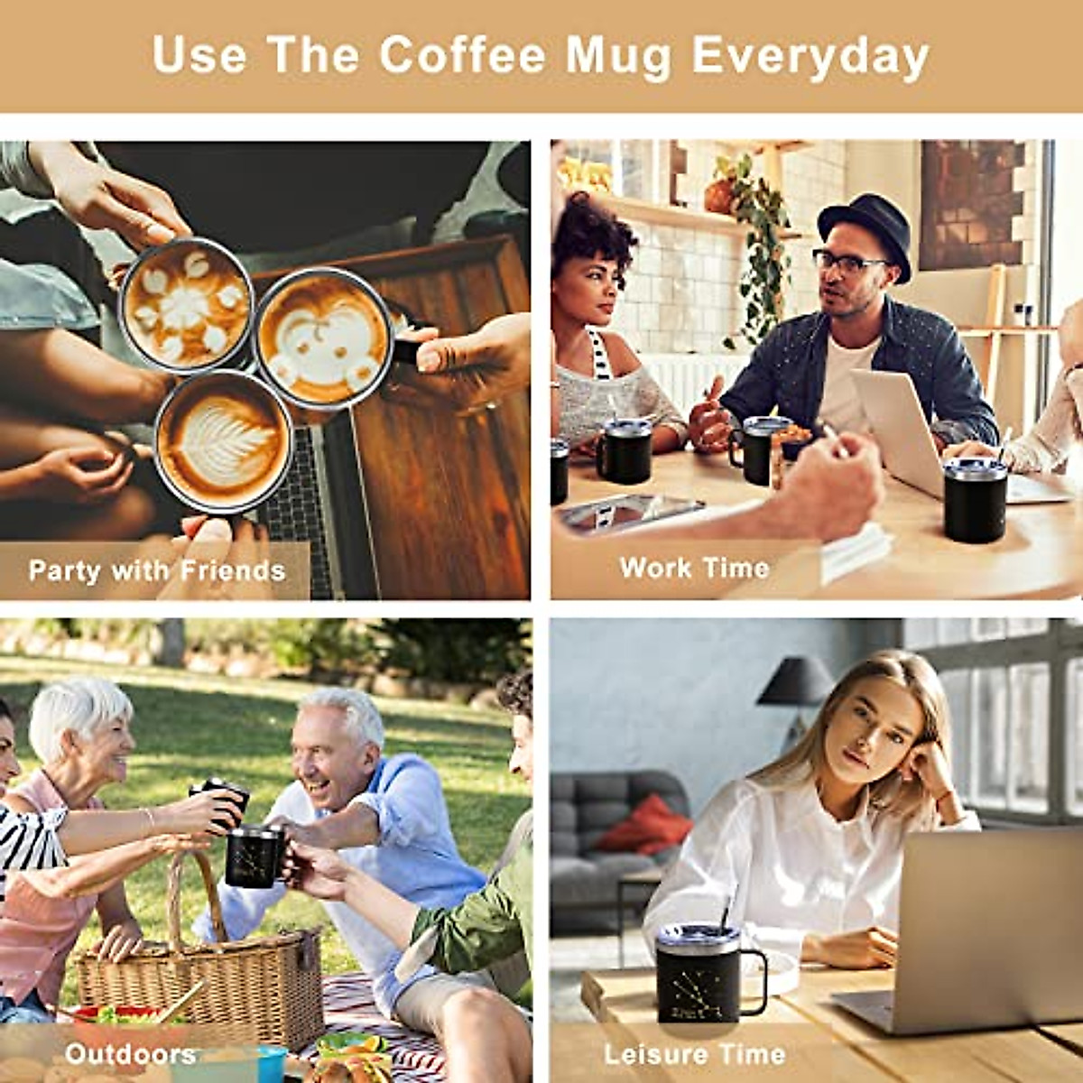 LiqCool Taurus Gifts for Women, Taurus Zodiac Gifts, Taurus Coffee Mug, Astrology Gifts for Men, Constellation Mug, Taurus Birthday Gift for Women, Stainless Steel Cup with Lid Handle (12oz, Black)