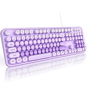 MOFII Keyboard Wired Large Print, Computer Keyboard Plug Play, Colorful Retro Round Typewriter Keyboard with Numeric Keypad and Media Hotkey for Windows PC Laptop (Pale Purple)