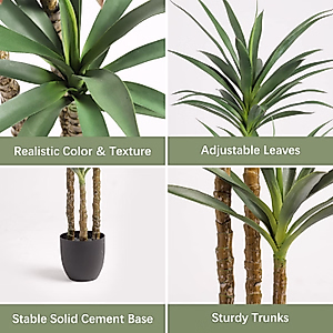 Waoops Artificial Tree 5.3Ft Faux Agave Plant with 3 Heads in Plastic Pot Fake Tree for Home Decor Indoor or Outdoor Office Decoration Housewarming Gift