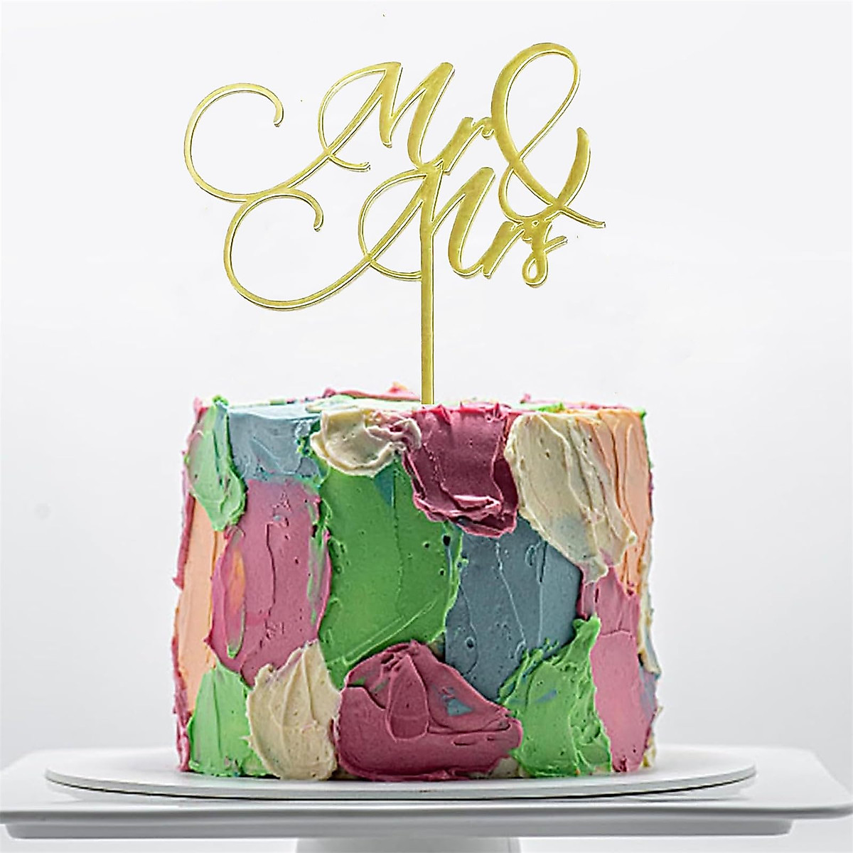 HQKJGSYX Mr and Mrs Cake Toppers Custom Cake Topper Acrylic Wedding Cake Toppers Gold Cake Pick for Bride Shower Anniversary Celebration Engagement Birthday Party Decorations Supplies